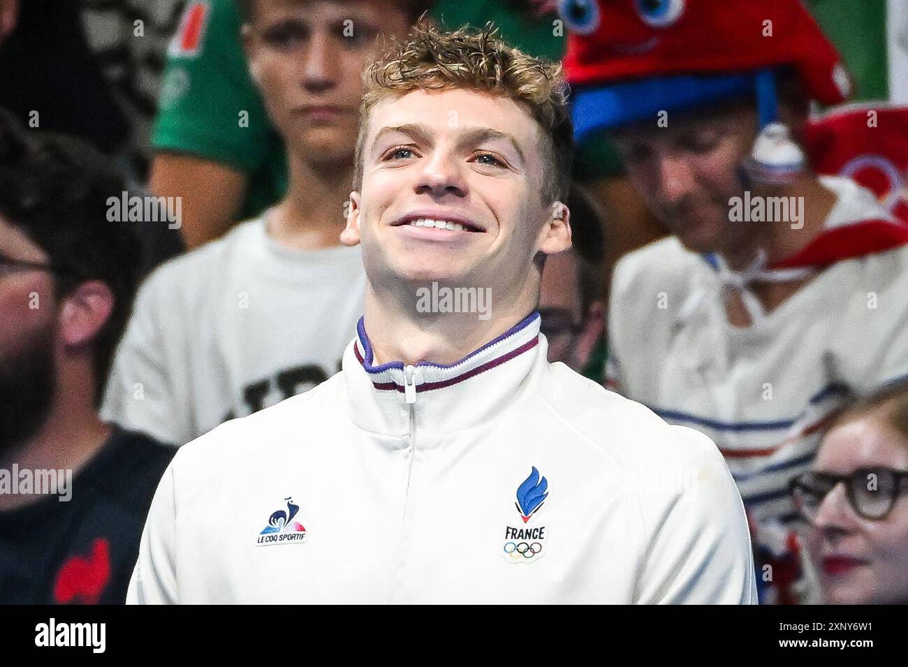 MARCHAND Leon of France celebrates during the Swimming, Men's 200m ...