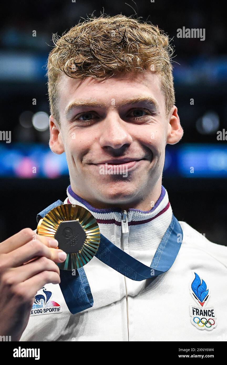 MARCHAND Leon of France celebrates with his gold medal during the ...