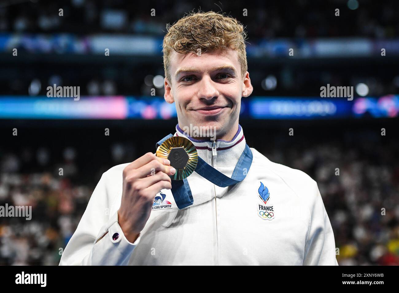 MARCHAND Leon of France celebrates with his gold medal during the ...