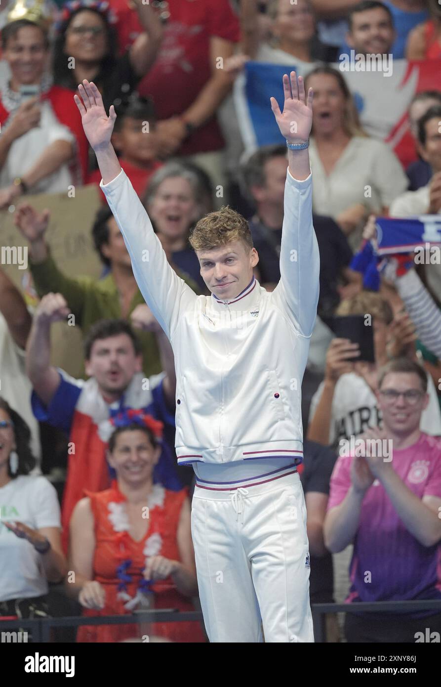 MARCHAND Leon of France,gold, attends medal ceremony of men's Swimming ...
