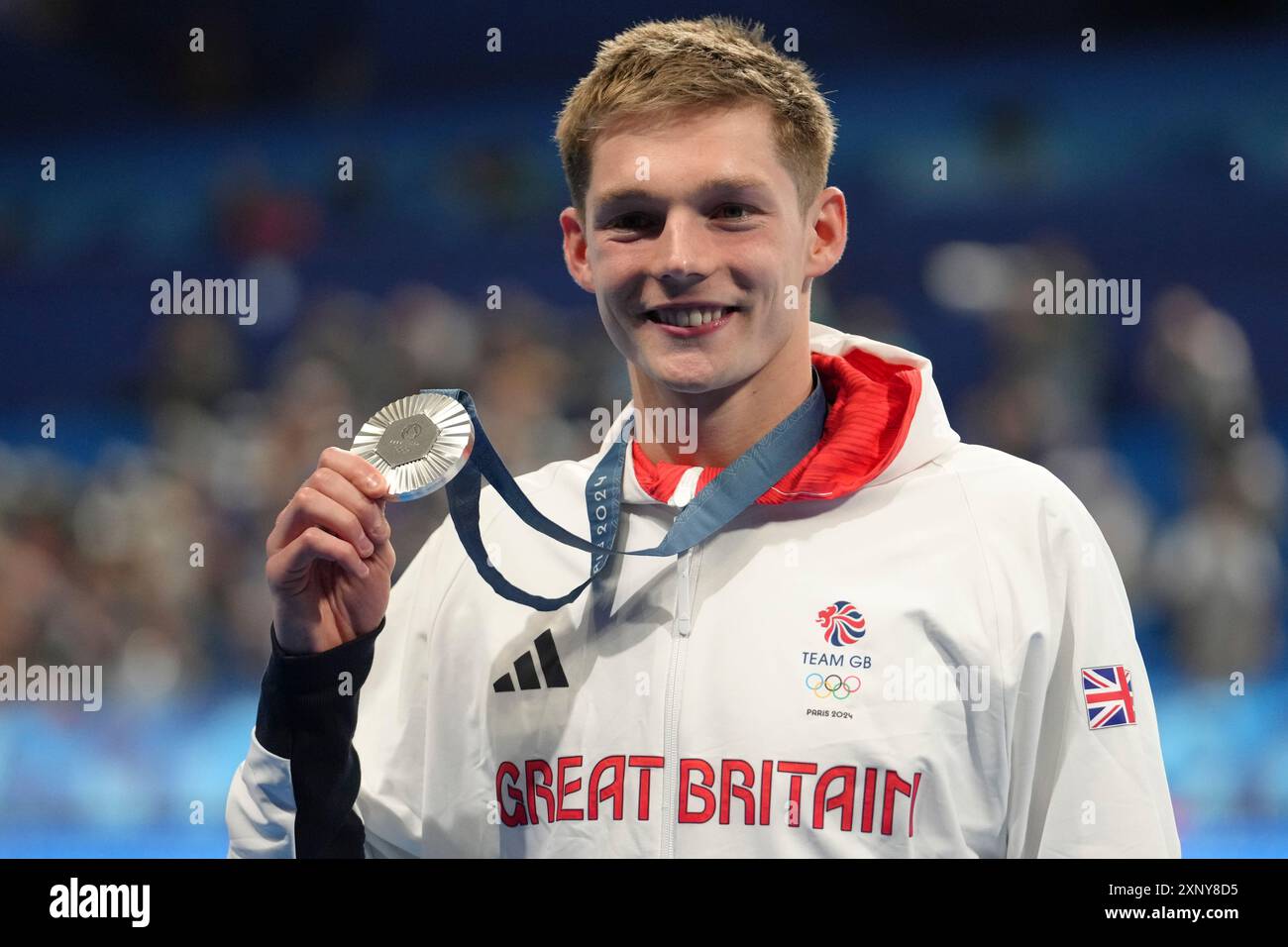 Duncan Scott of Great Britain, poses with his silver medal for the men ...