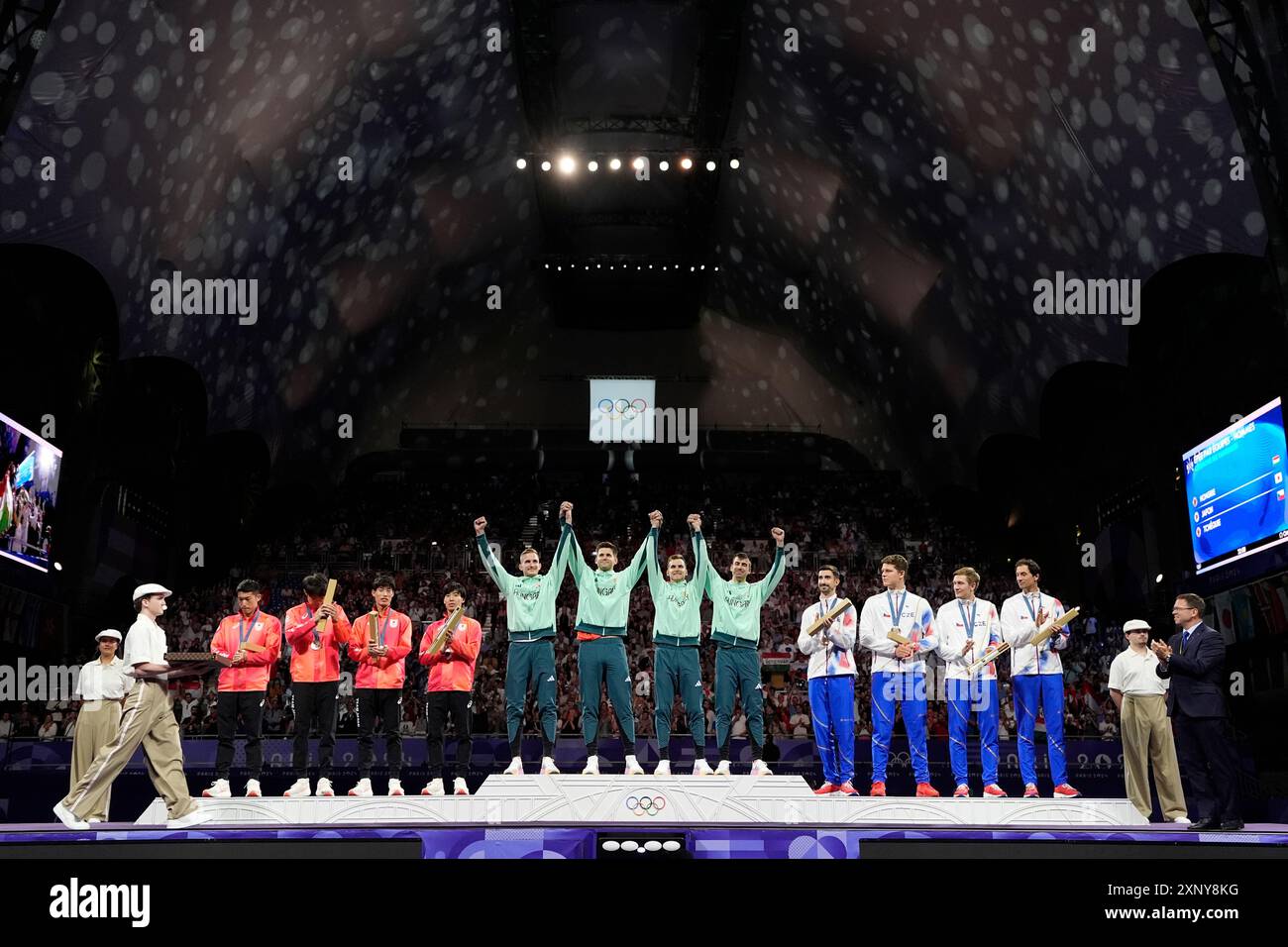Hungary's fencers Gergely Siklosi, Mate Tamasn Koch, Tibor Andrasfi and ...