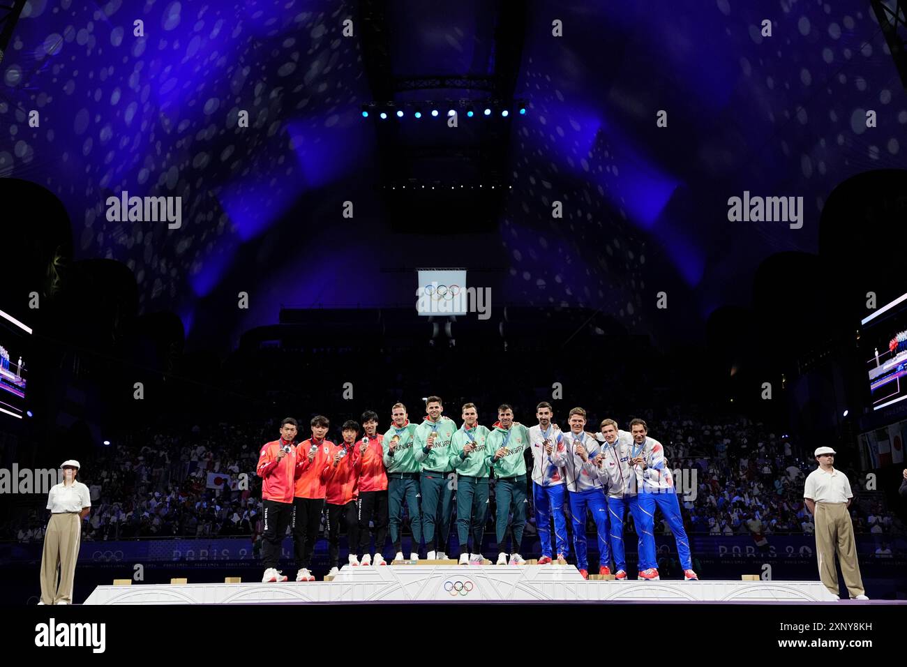 Hungary's fencers Gergely Siklosi, Mate Tamasn Koch, Tibor Andrasfi and ...