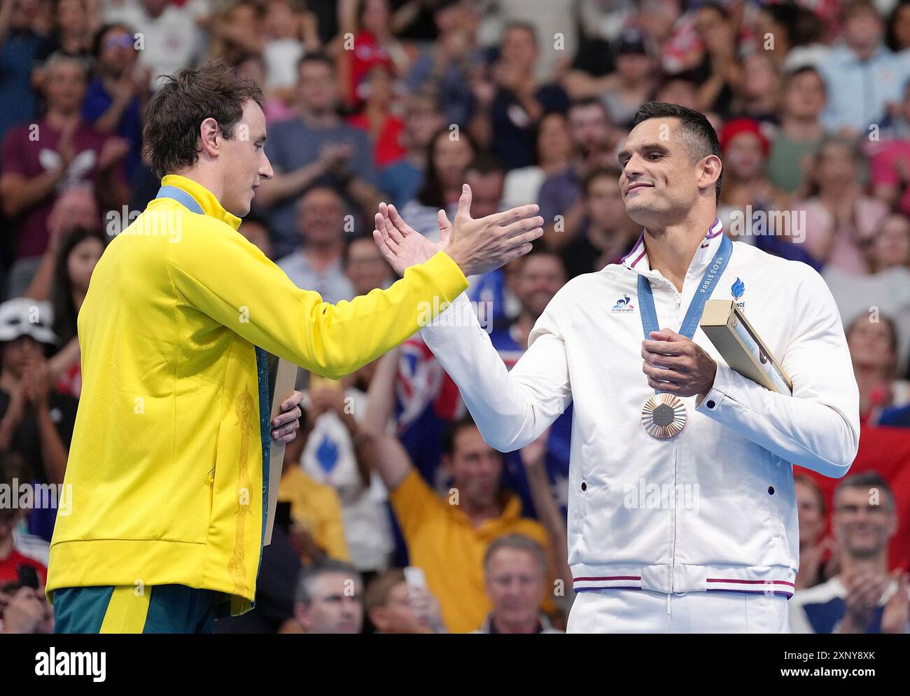 Paris, France. 2nd Aug, 2024. Gold medalist Cameron McEvoy (L) of ...