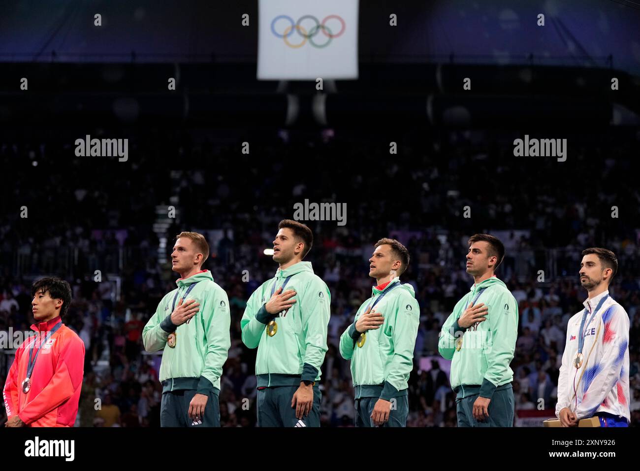 Hungary's fencers Gergely Siklosi, Mate Tamasn Koch, Tibor Andrasfi and ...