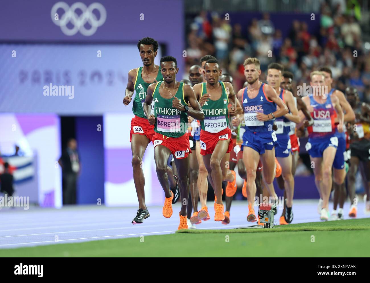 Paris, France. 2nd Aug, 2024. Selemon Barega (front) of Ethiopia ...