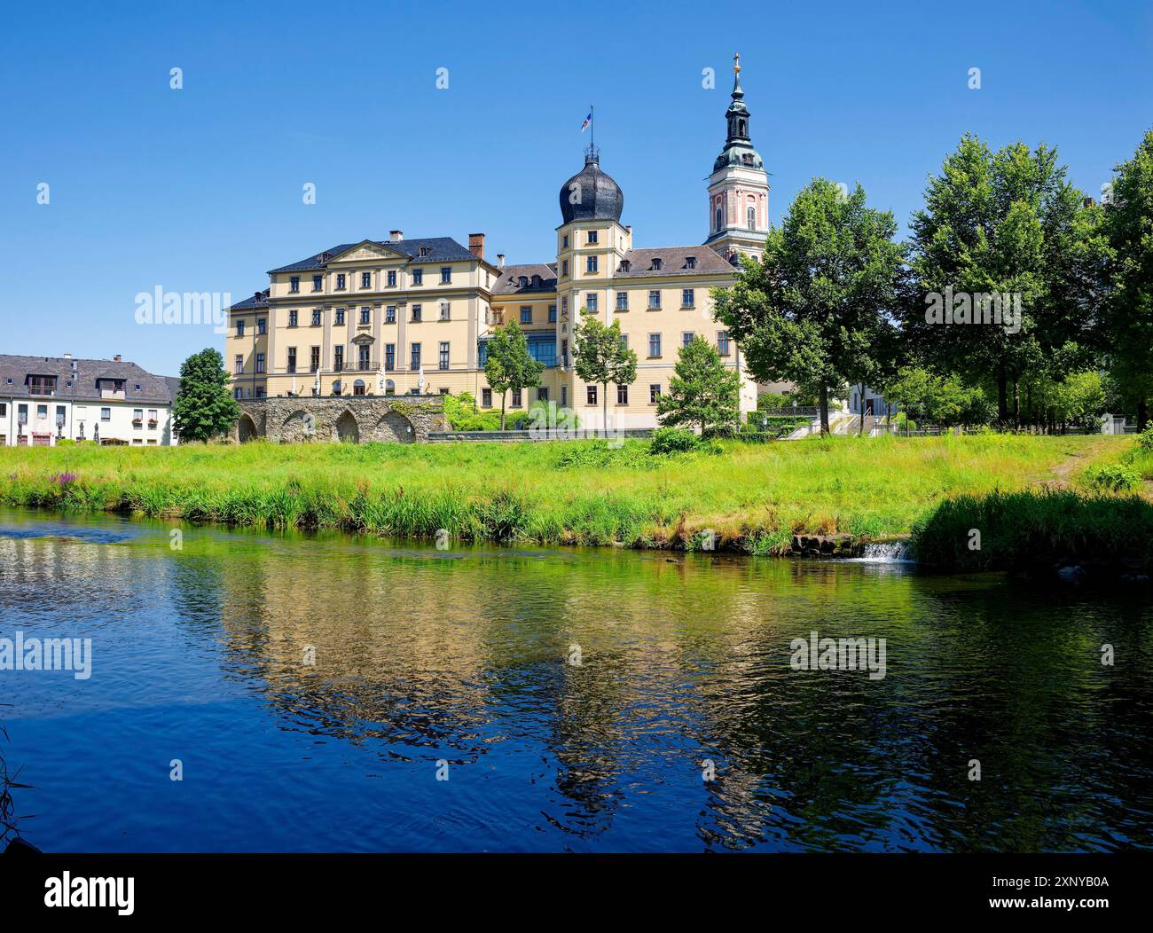 Classical Lower Castle on the River Weisse Elster, residential town of ...