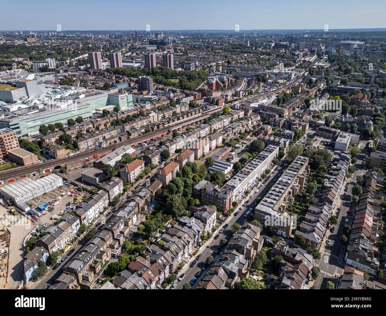 Aerial view of the residential streets of Shepherds Bush (W12), London ...