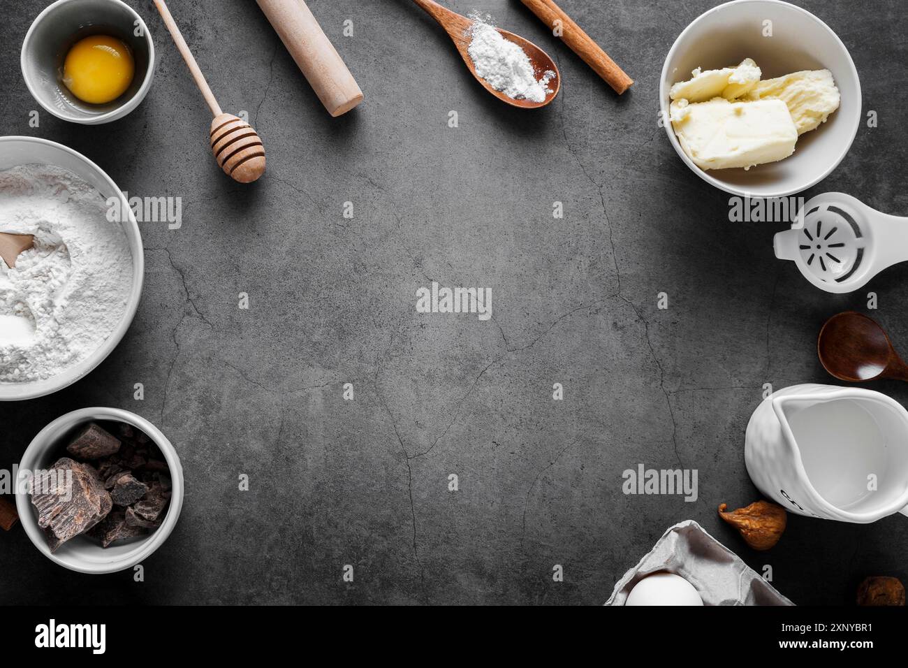 Top view flour with baking tools table Stock Photo - Alamy