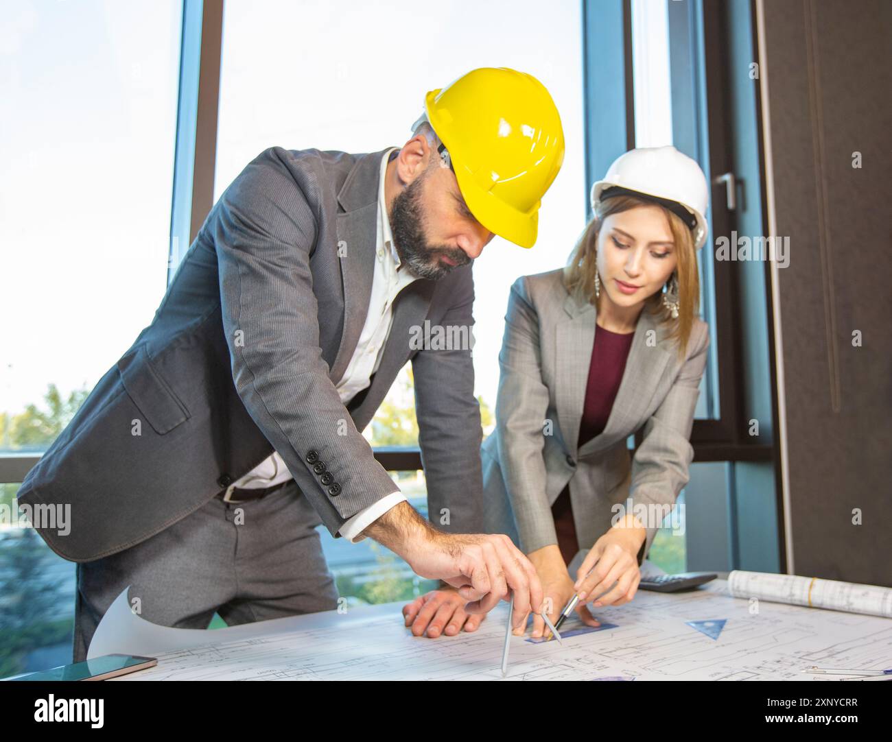 Team of Businessman, engineering in construction renovate building site ...