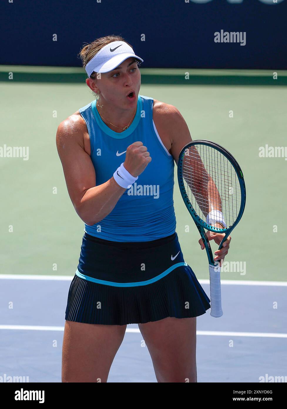 August 2, 2024: Paula Badosa (ESP) celebrates a point during the 2024 ...