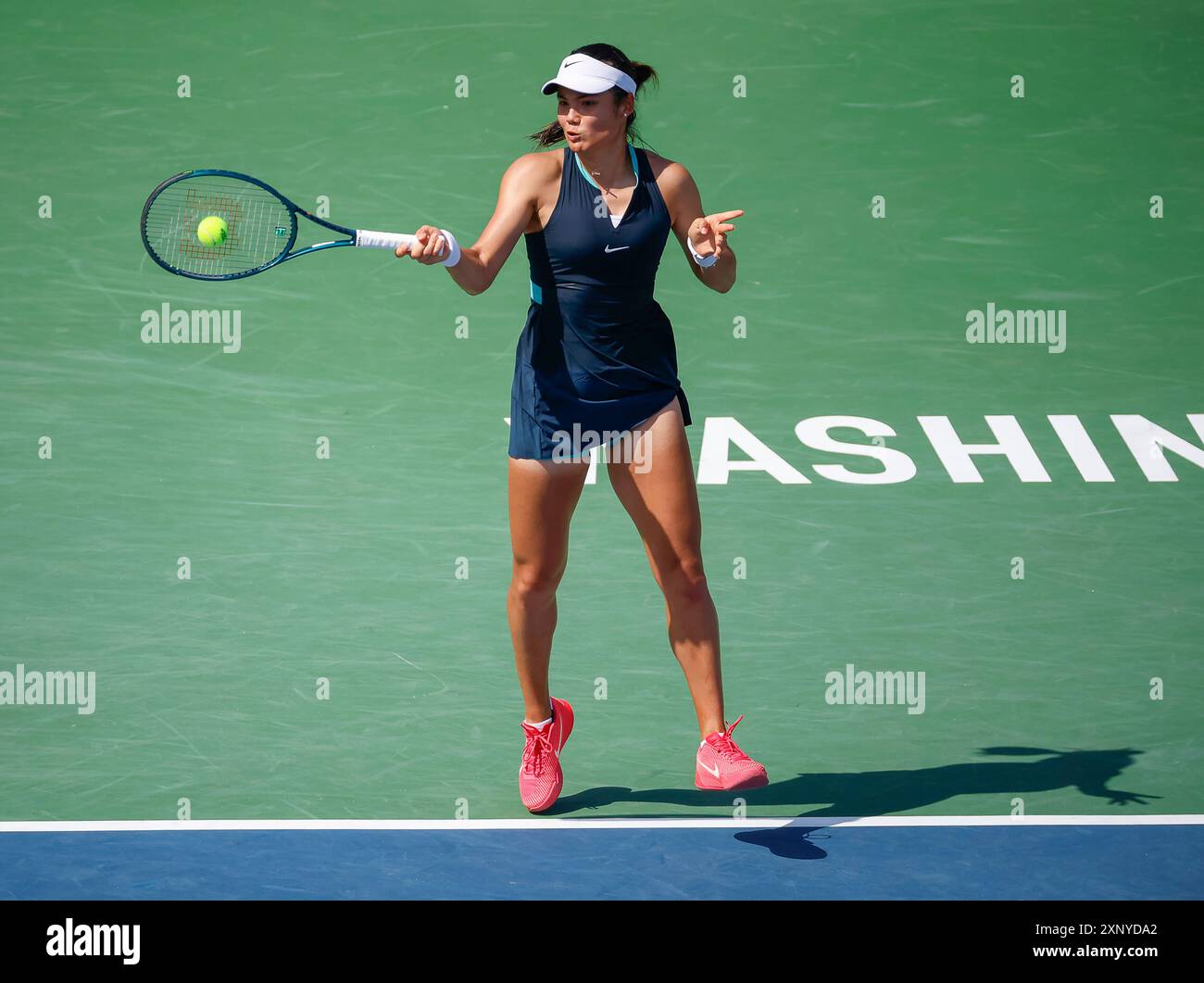 August 2, 2024: Emma Raducanu (GBR) hits a shot during the 2024 ...