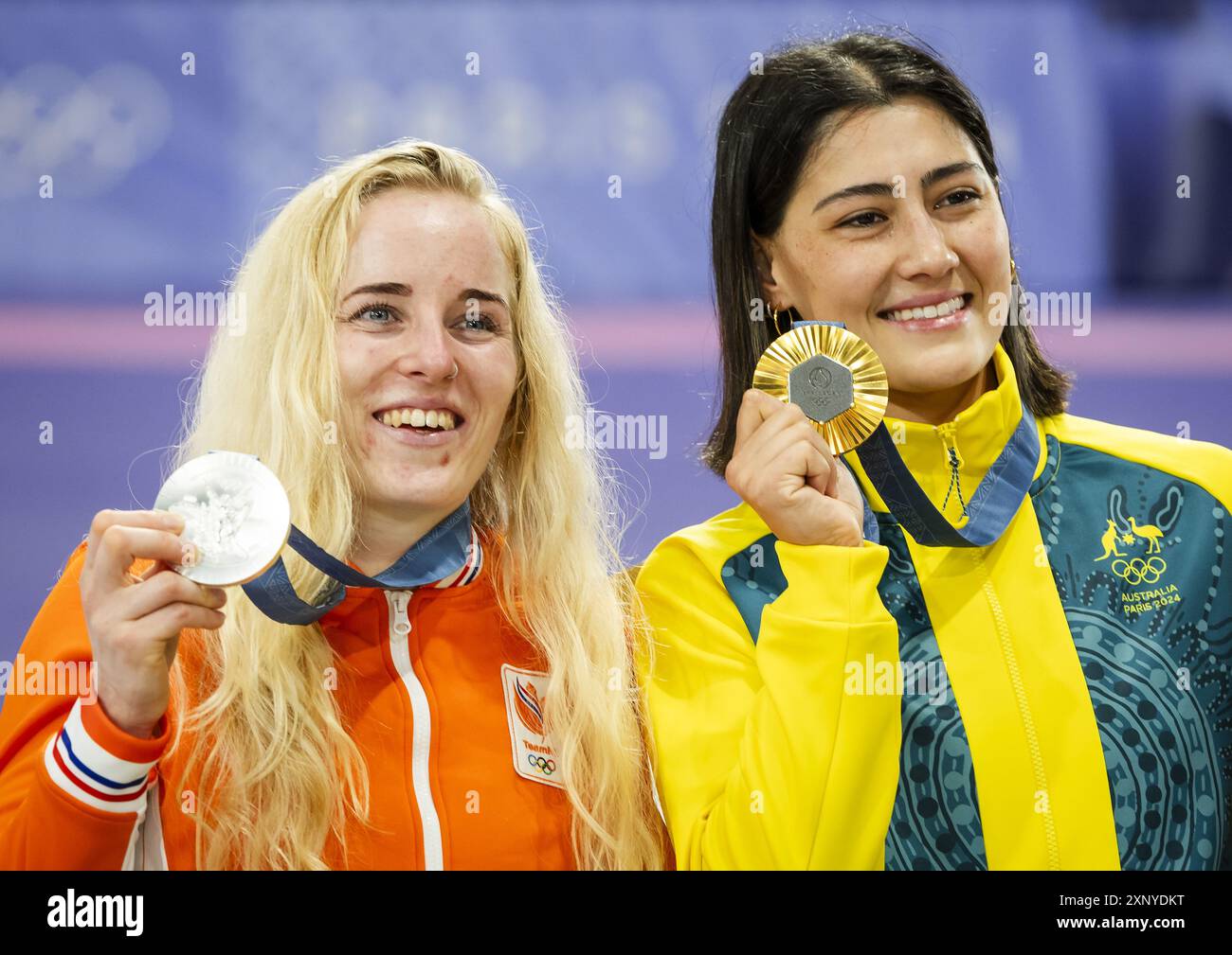 PARIS - Manon Veenstra during the ceremony of her silver medal after ...