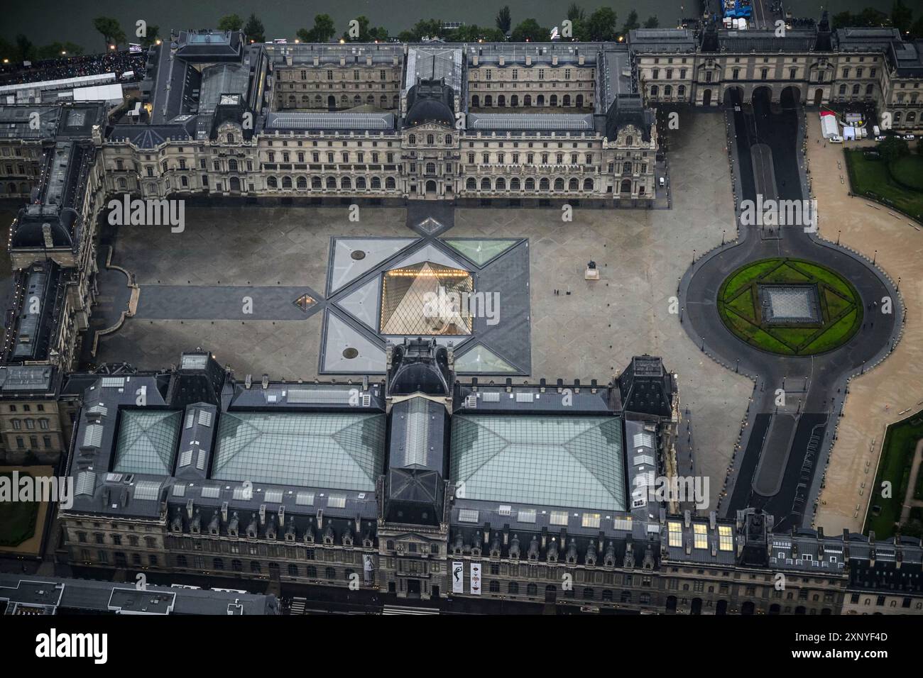 A photograph taken from a helicopter shows an aerial view of the ...