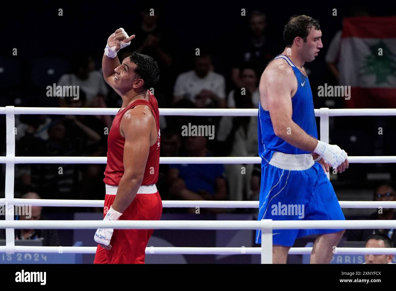 Spain's Ayoub Ghadfa celebrates after defeating Armenia's Davit ...