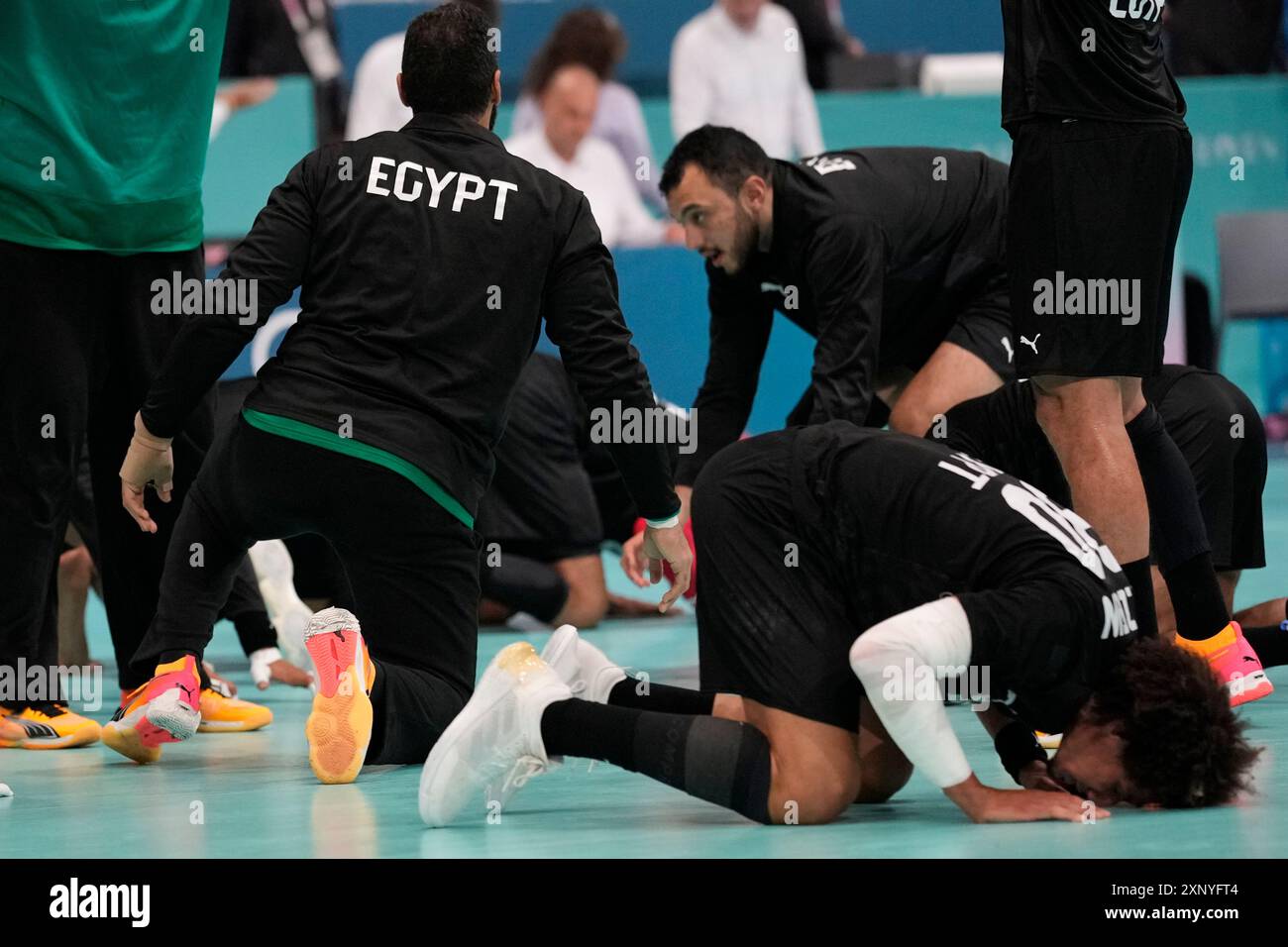 Egypt team celebrates after winning against Norway during a men's ...