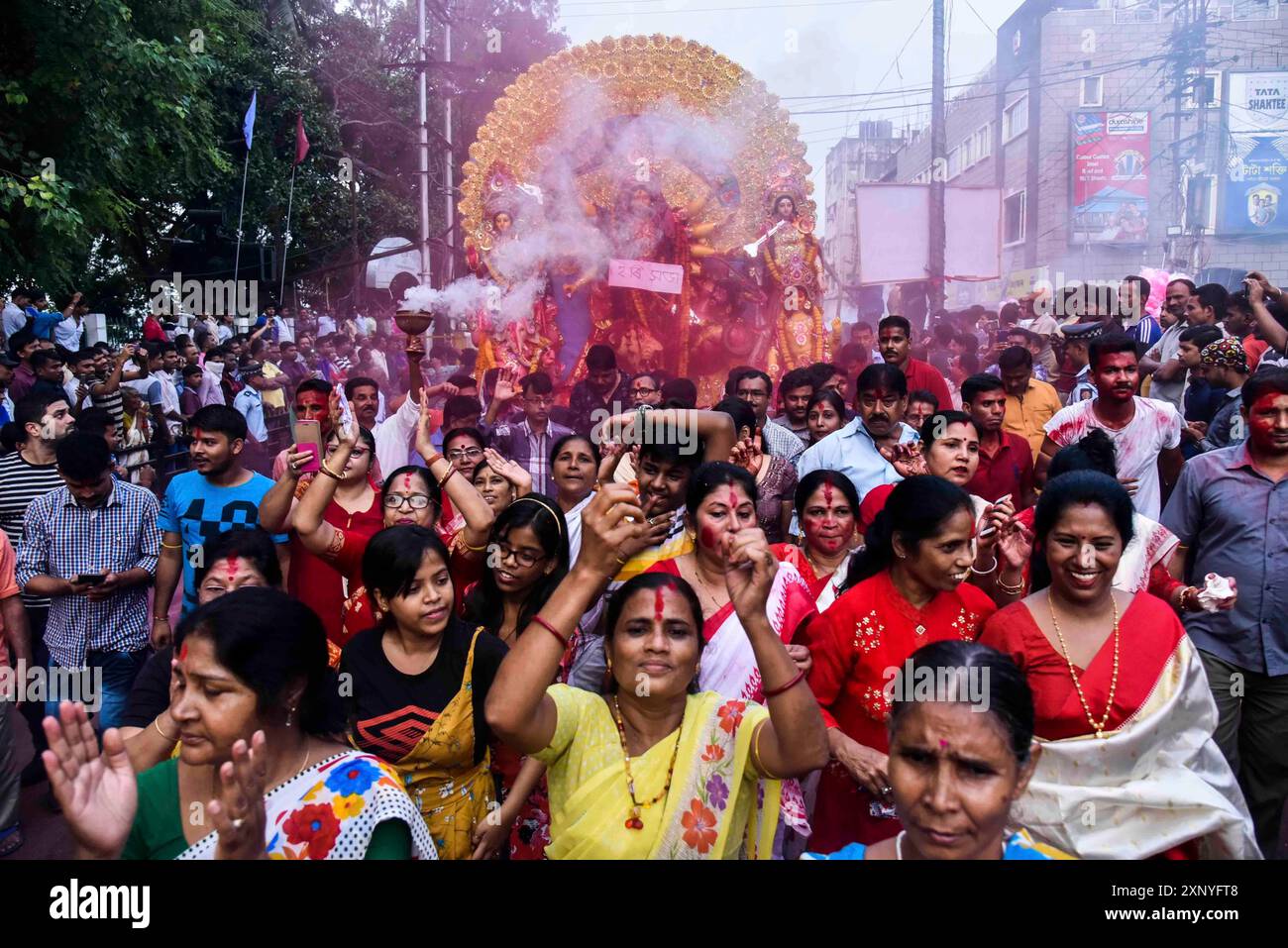 Devotees take part on the occasion of Vijay Dashmi, in Guwahati, Assam ...