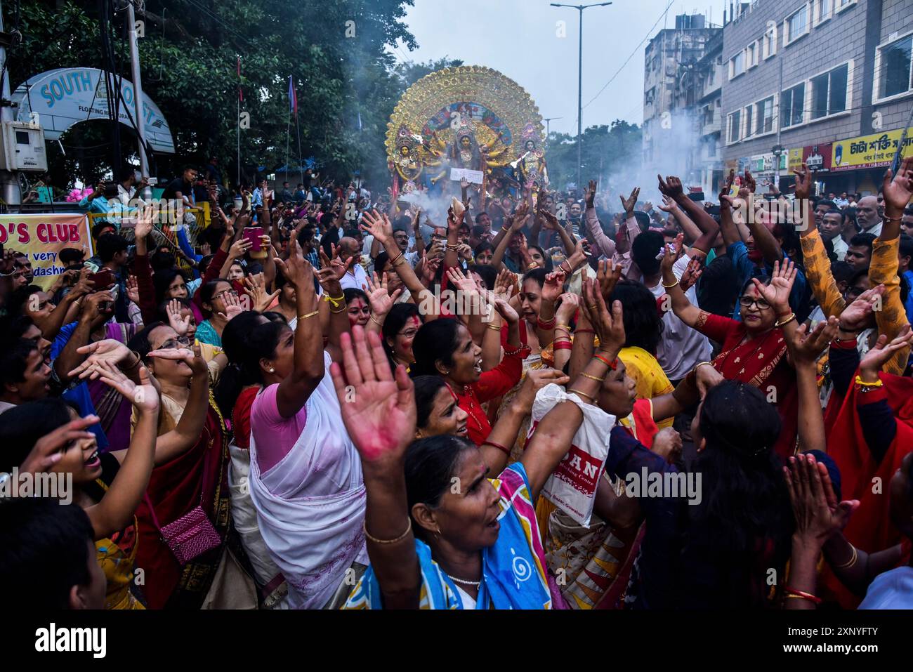 Devotees take part on a foot-march on the occasion of Vijay Dashmi, in ...