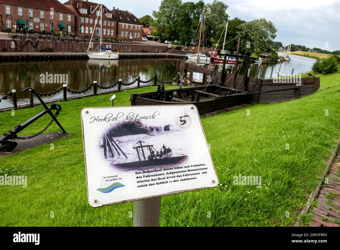 Old harbour in Hooksiel, Hooksiel historical, station 7, mudder boat ...