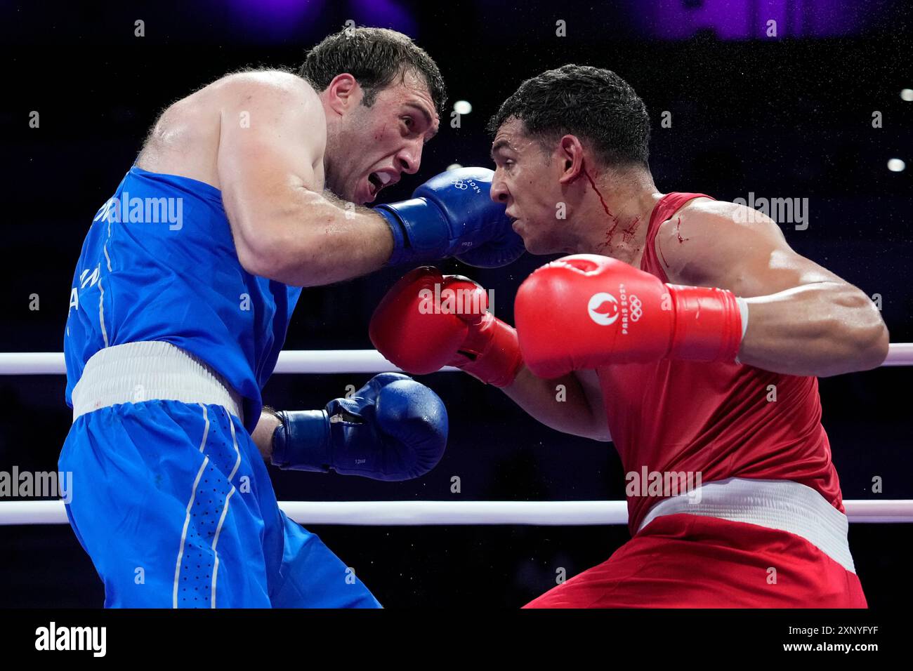 Spain's Ayoub Ghadfa, right, fights Armenia's Davit Chaloyan in their ...