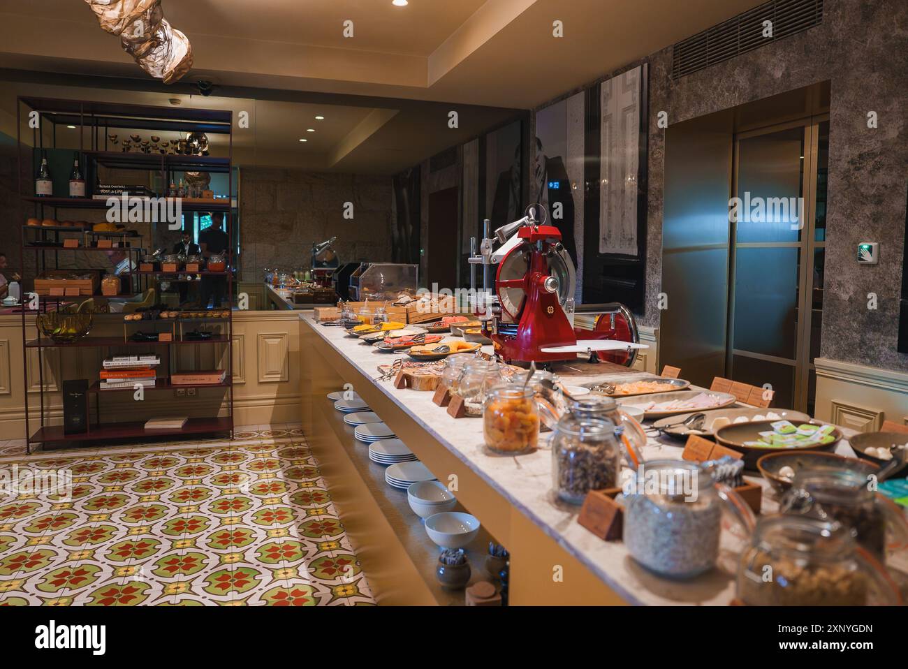 Luxurious Hotel Dining Area with Elegant Buffet and Artistic Decor ...