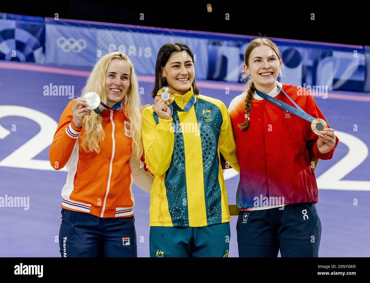PARIS - Manon Veenstra during the ceremony of her silver medal after ...