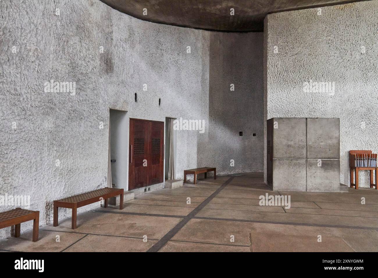 Interior view of Notre Dame du Haut chapel in Ronchamp. Unesco World ...