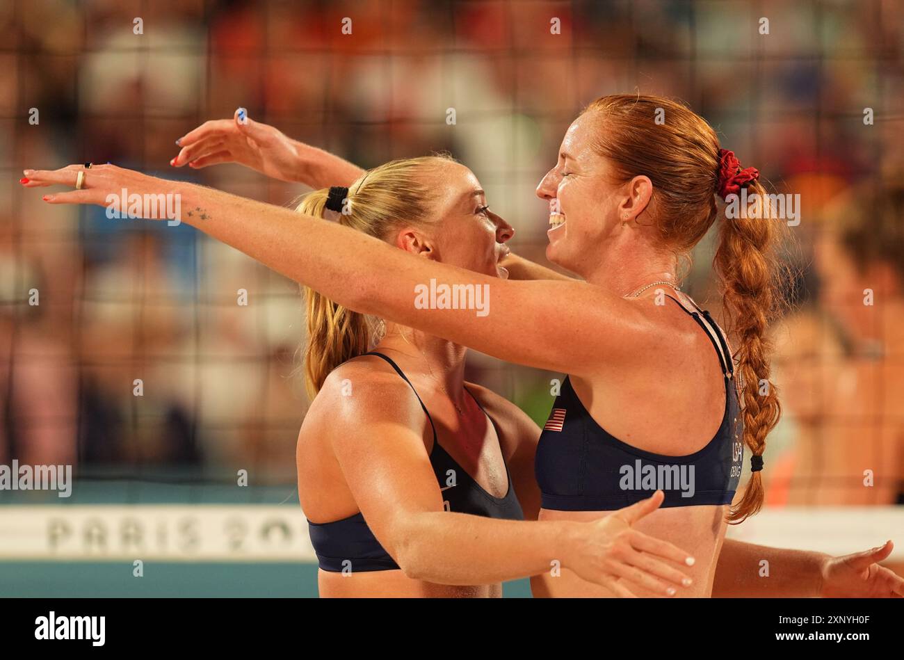 Paris, France. 2 August, 2024. Sara Hughes (USA) and Kelly Cheng (USA ...