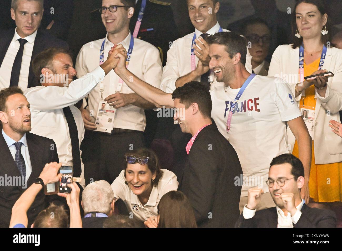Nanterre, France. 02nd Aug, 2024. French President Emmanuel Macron and ...
