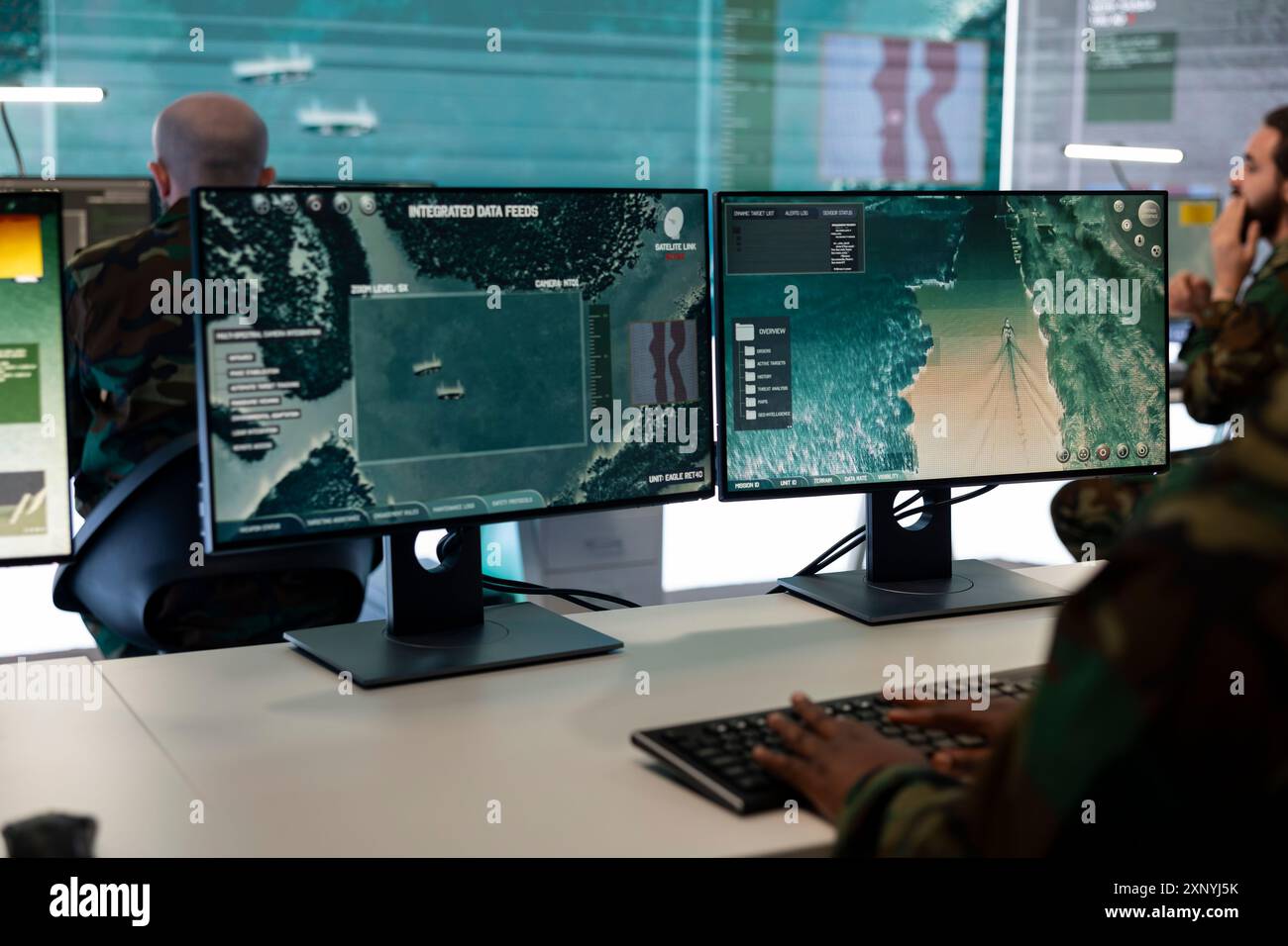 Army personnel operating on CCTV radar system for mission ...