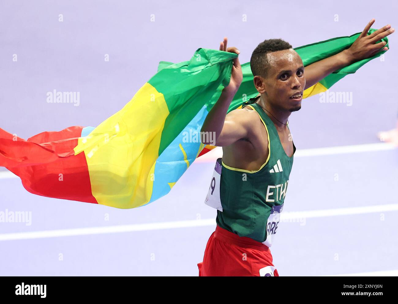 Paris, France. 2nd Aug, 2024. Berihu Aregawi of Ethiopia reacts after ...