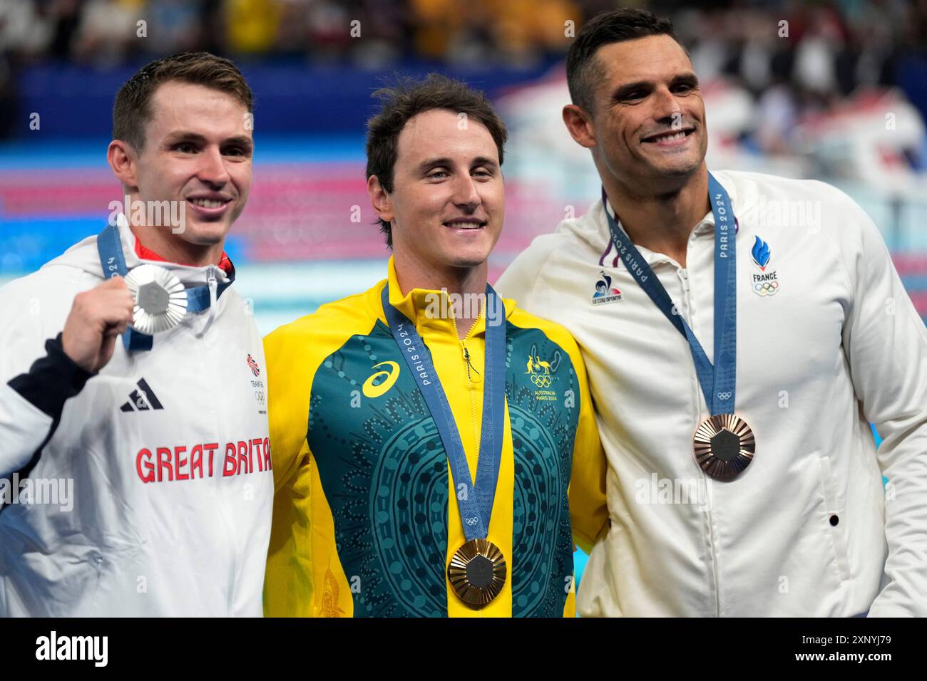 Gold medalist Cameron McEvoy, centre, of Australia, stands with silver ...