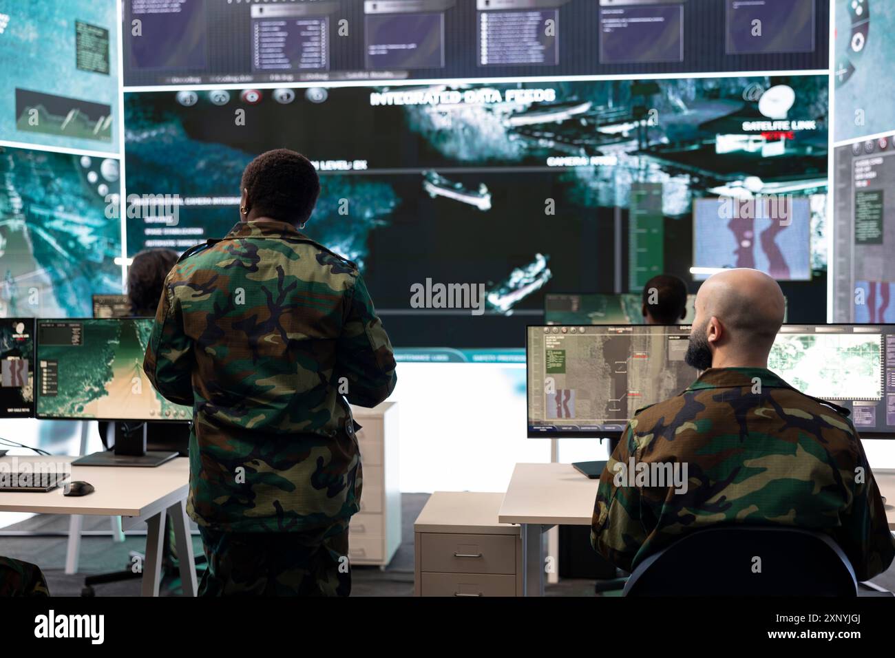 Woman general supervising a special operation with big data in military ...