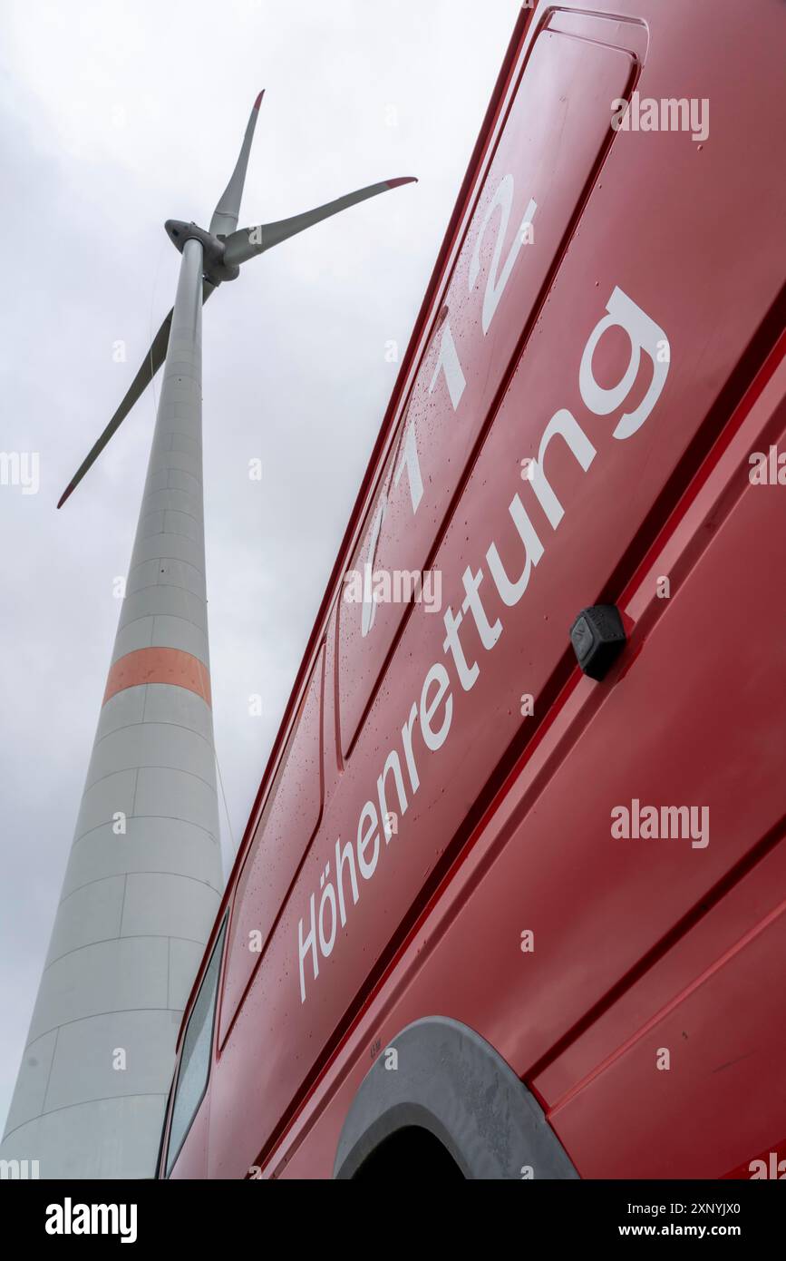 Height rescuers from the Oberhausen fire brigade practise abseiling ...