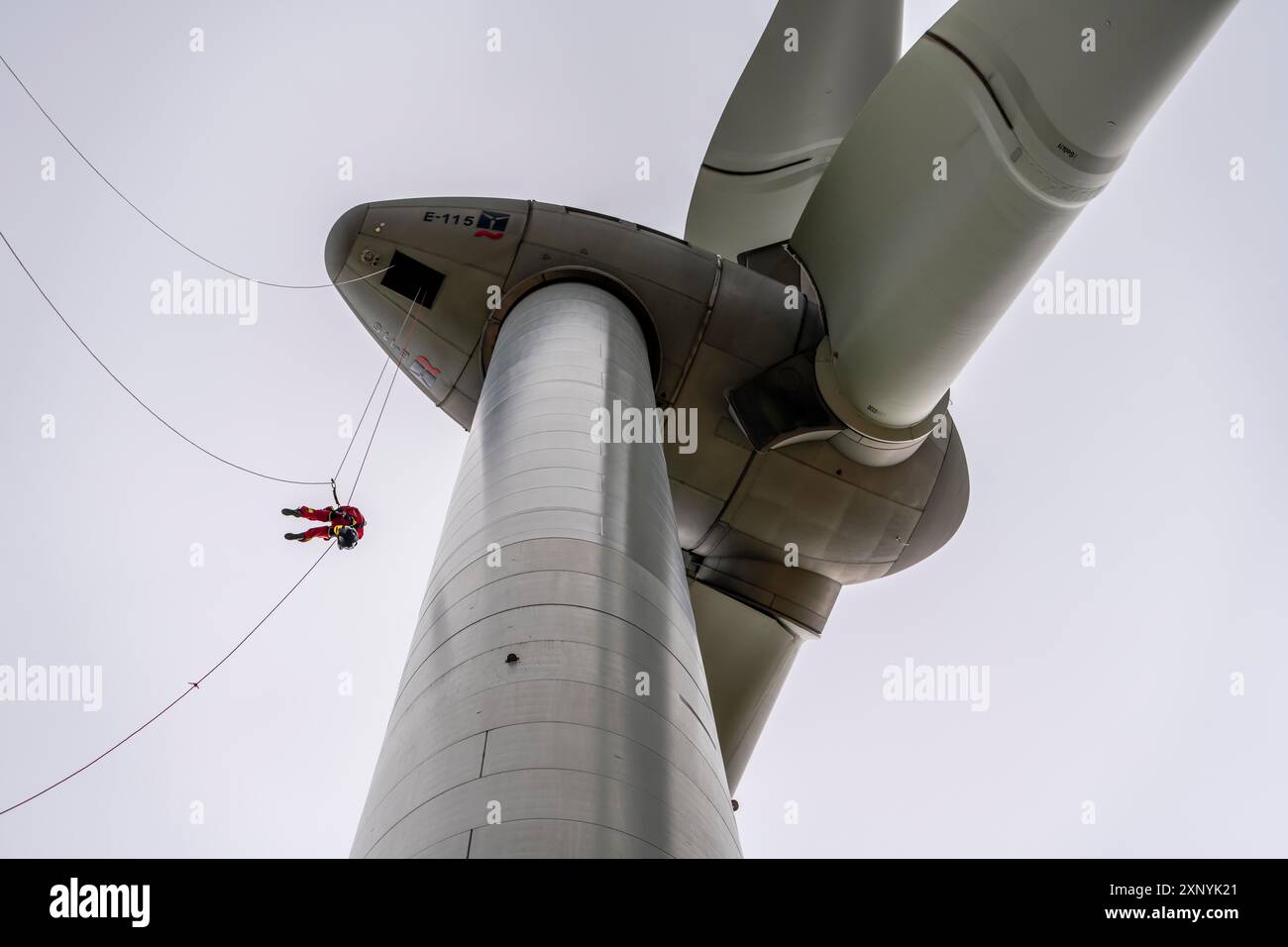 Height rescuers from the Oberhausen fire brigade practise abseiling ...