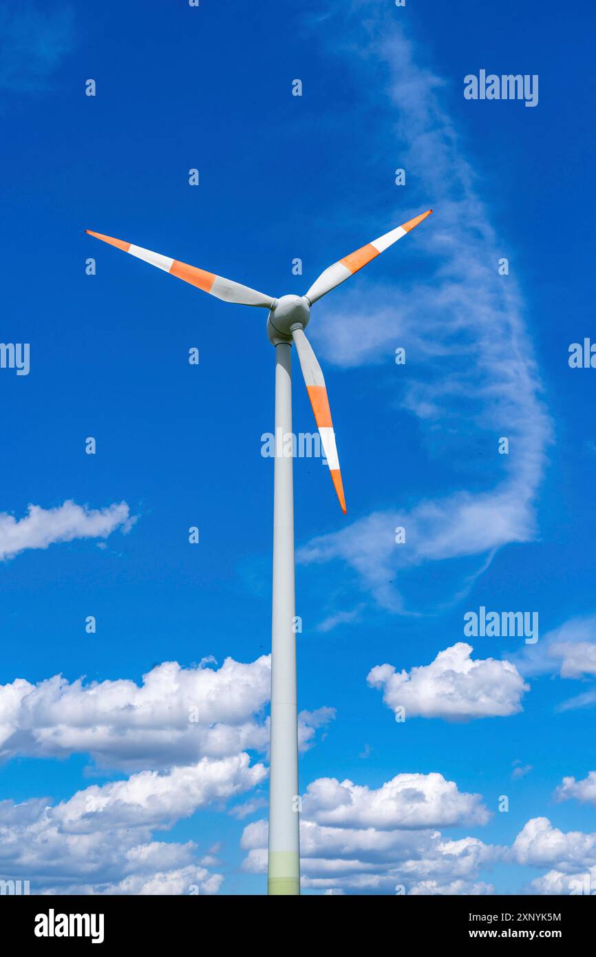 Wind turbine, wind energy plant from the manufacturer Enercon, blue sky ...