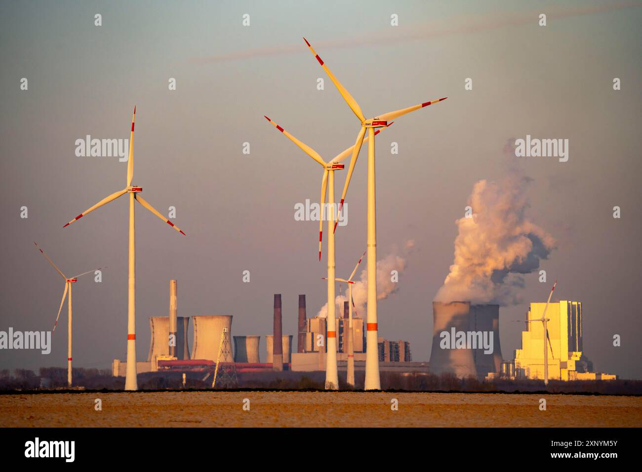 Wind power plants, wind farm, Neurath lignite-fired power plant ...