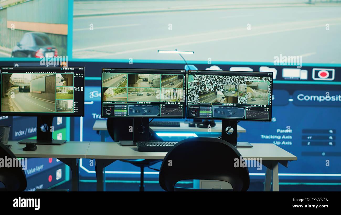 Public security observation room equipped with CCTV satellite system ...