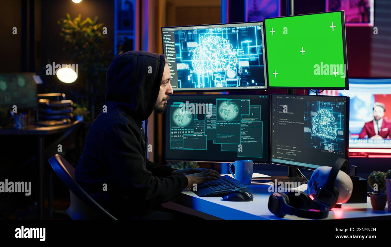 Hacker using green screen PC and AI to find unpatched connections and ...