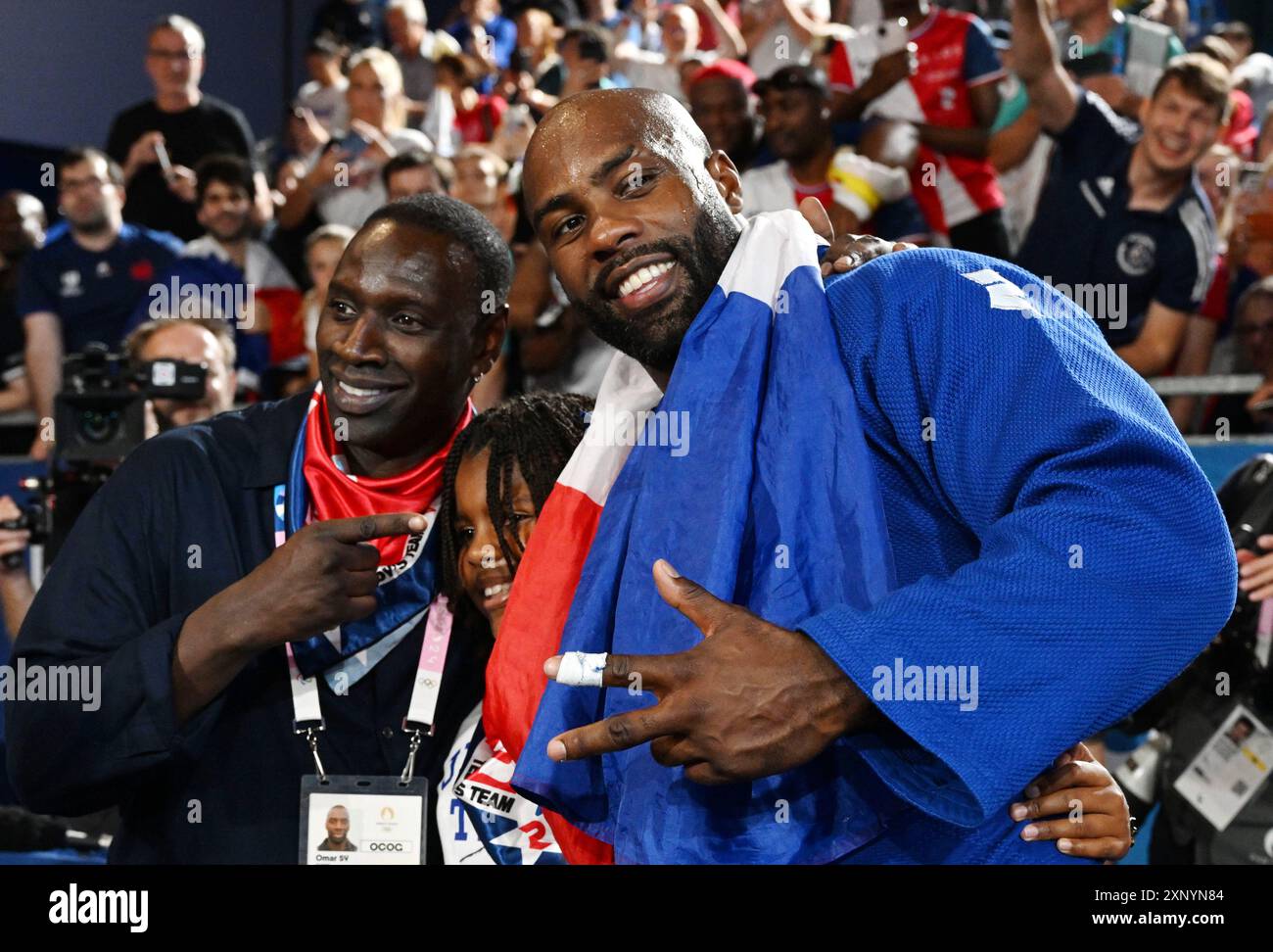 Paris, France. 2nd Aug, 2024. Teddy Riner (R front) of France reacts ...