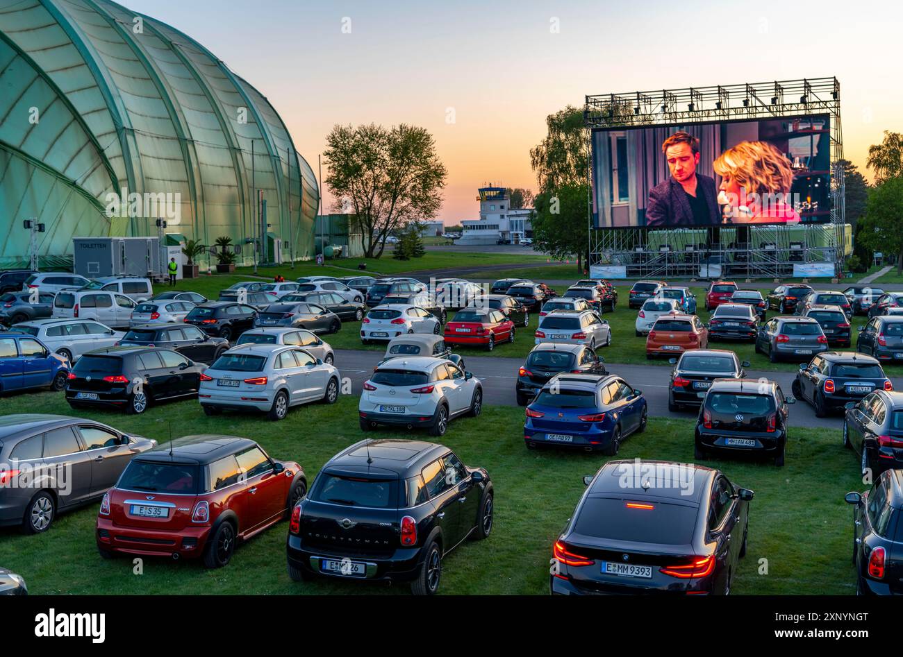 Drive-in cinema at Essen/Muelheim Airport Motor Movies, temporary film ...