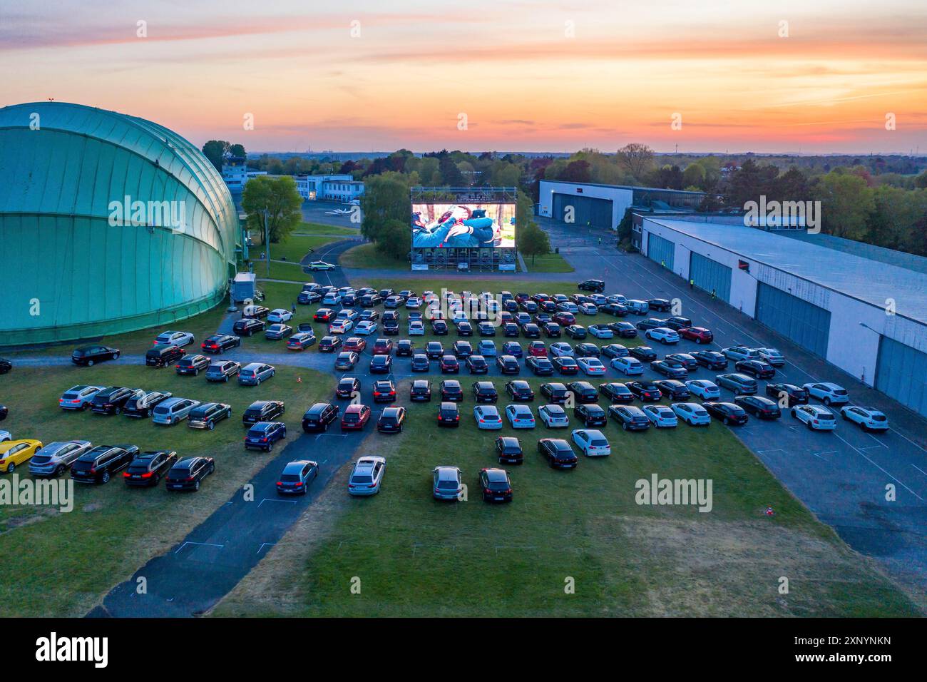 Drive-in cinema at Essen/Muelheim Airport Motor Movies, temporary film ...