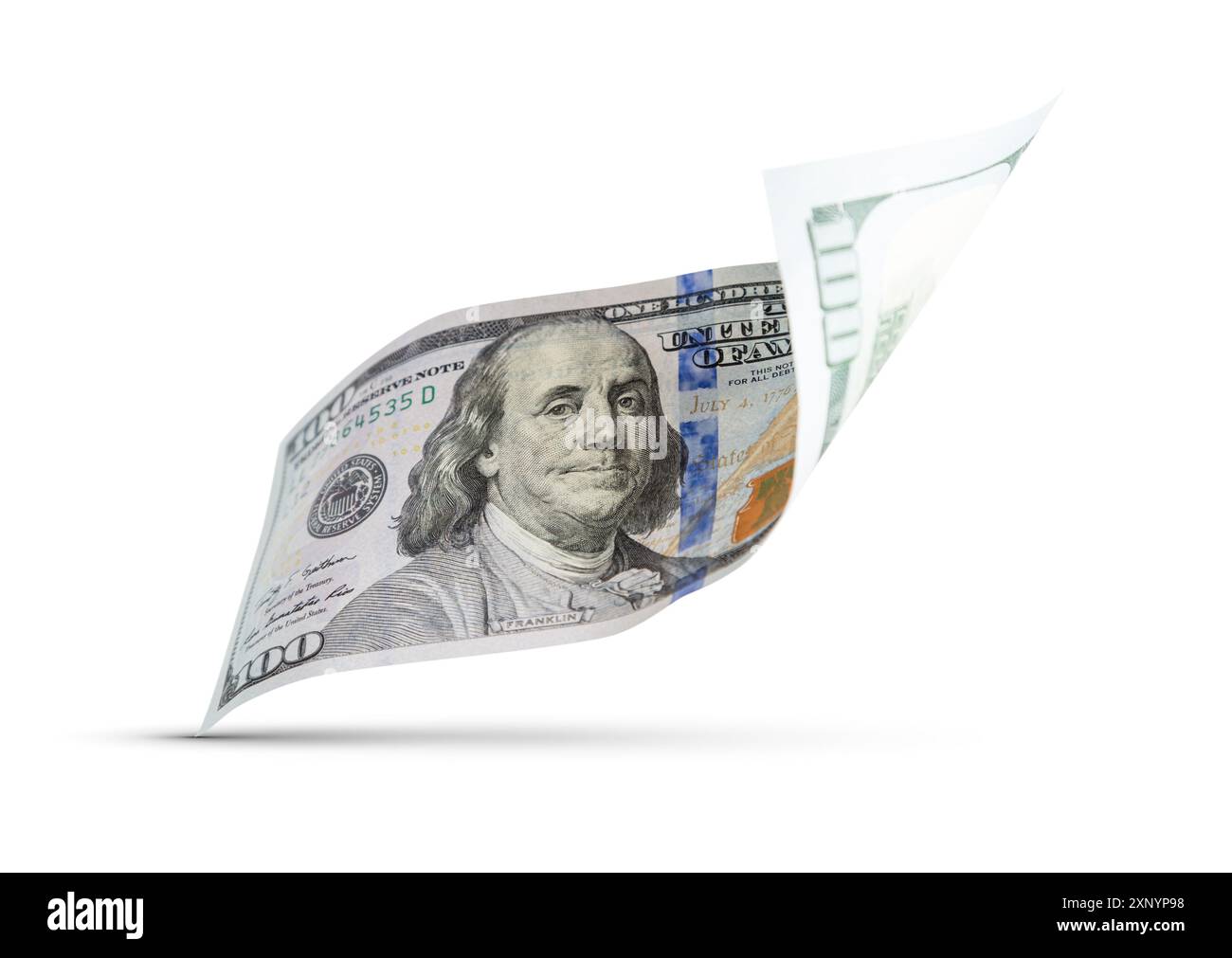 One Hundred Dollar Bill Floating Down To Surface with Drop Shadow ...