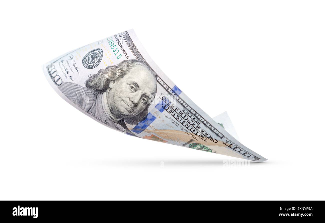 One Hundred Dollar Bill Floating Down To Surface with Drop Shadow ...