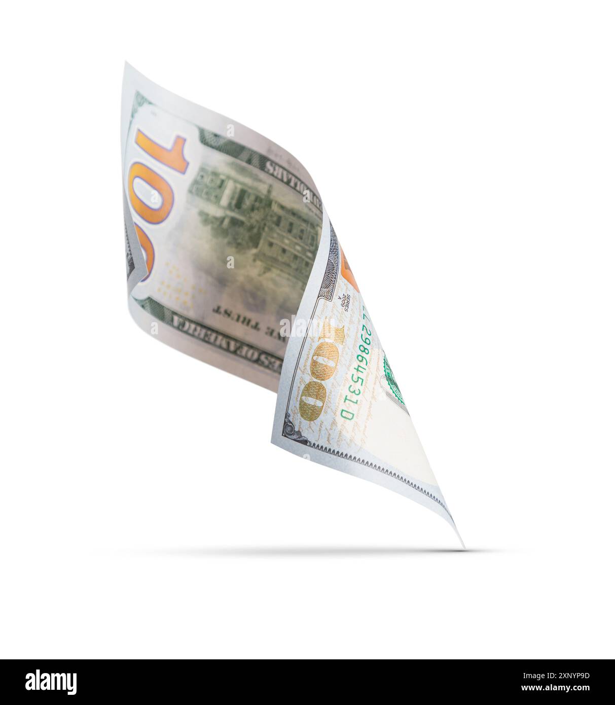 One Hundred Dollar Bill Floating Down To Surface with Drop Shadow ...