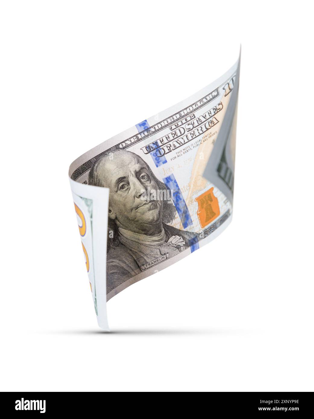 One Hundred Dollar Bill Floating Down To Surface with Drop Shadow ...