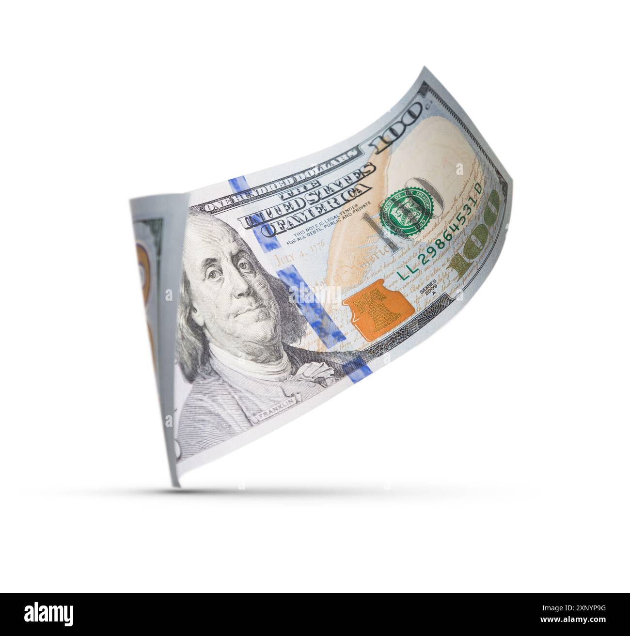 One Hundred Dollar Bill Floating Down To Surface with Drop Shadow ...