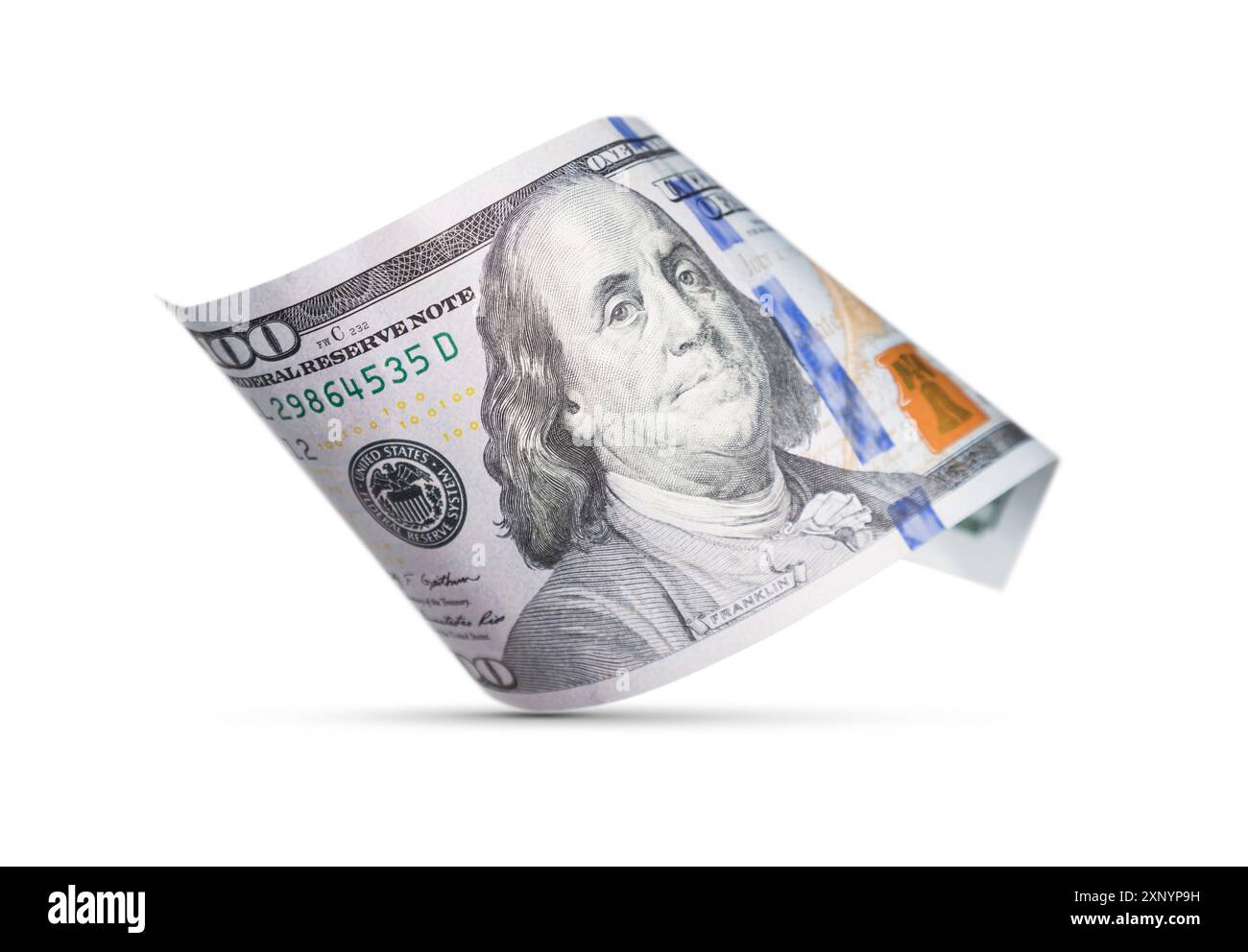 One Hundred Dollar Bill Floating Down To Surface with Drop Shadow ...