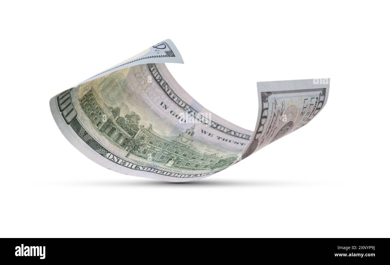 One Hundred Dollar Bill Floating Down To Surface with Drop Shadow ...