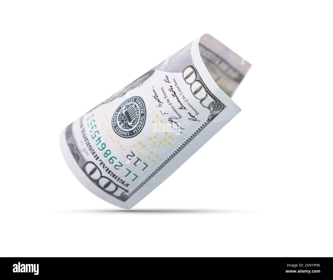 One Hundred Dollar Bill Floating Down To Surface with Drop Shadow ...